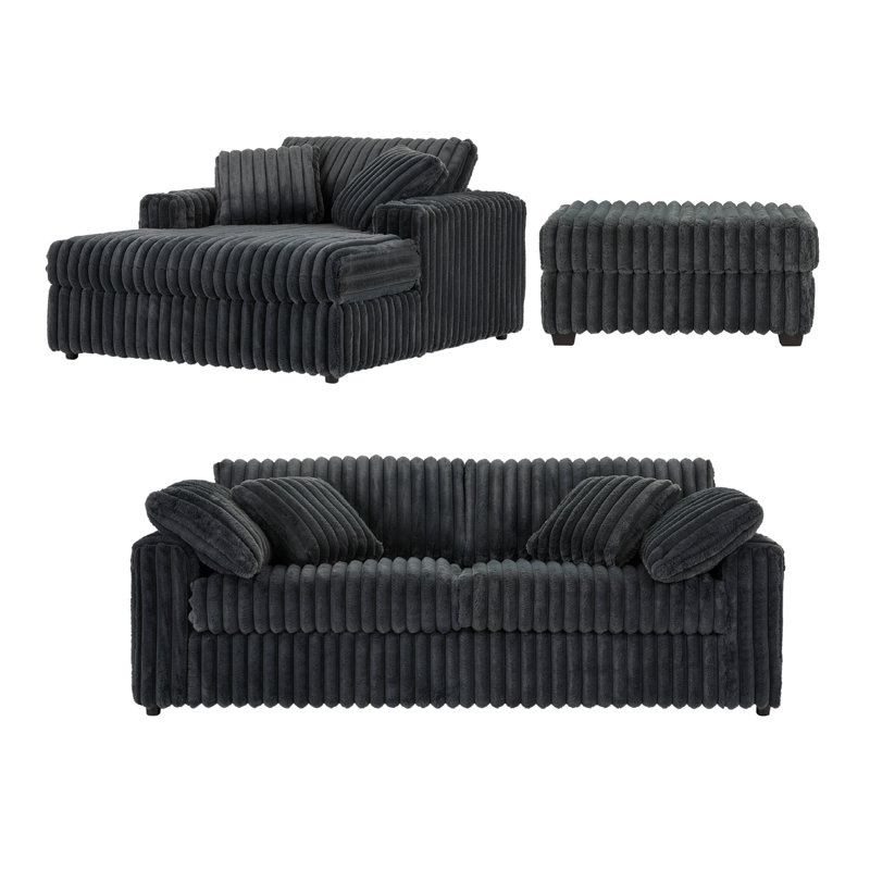 Mercer41 Algona 3-Piece Living Room Set, Sofa Cuddle Chaise And Ottoman | Wayfair